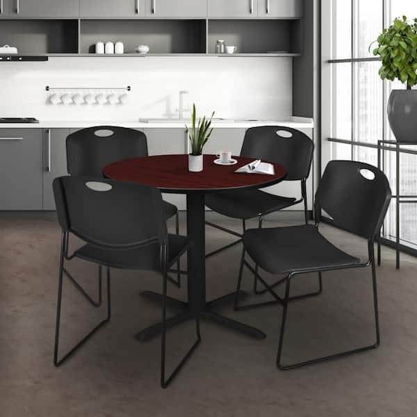 Regency Cain 30 in. Mahogany Round X-Base Breakroom Table Desk and 4 ...