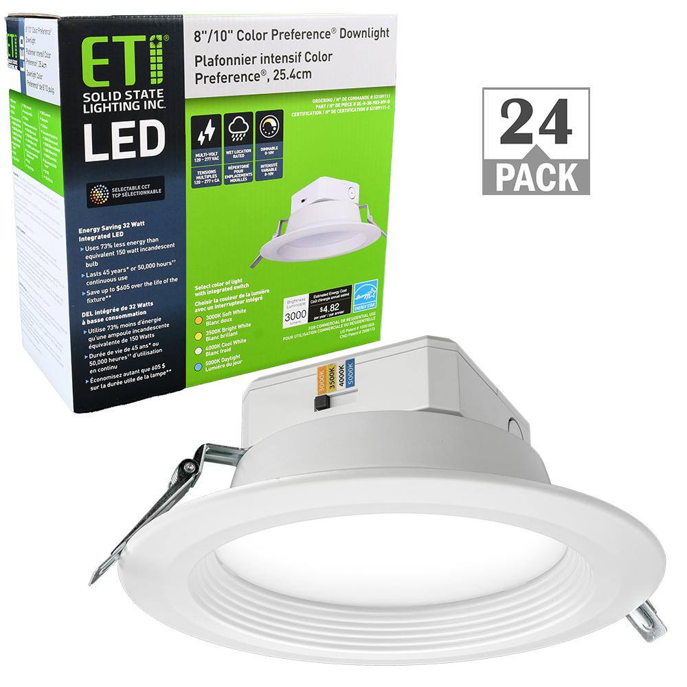ETI LIGHTING 8 in. Canless White Adjustable CCT 3000 Lumens New Construction Remodel Integrated ...