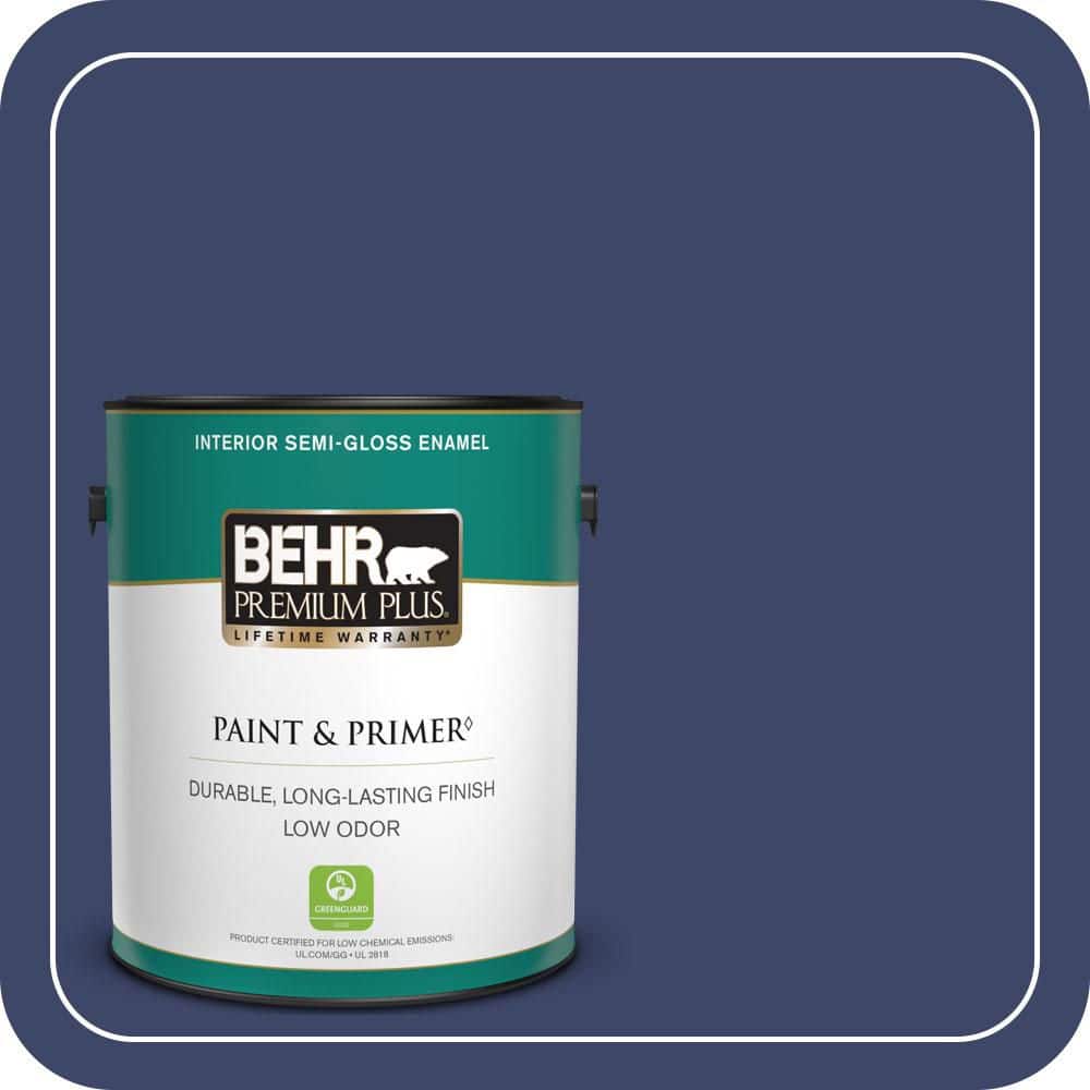 BEHR PREMIUM PLUS 1 gal. #S-H-620 Midnight Sky Semi-Gloss Enamel Low ...