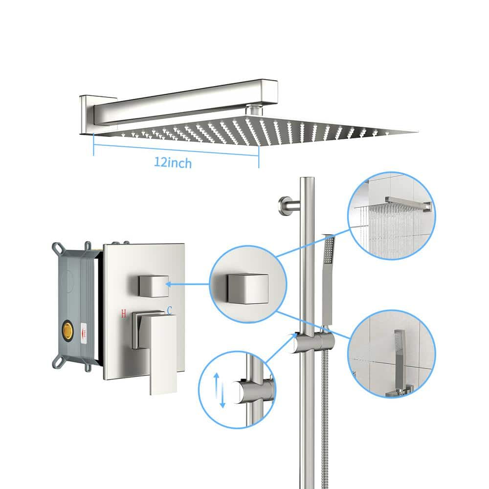 UPIKER 2-Spray Celling Mount Shower System with 12 in. Square 1.8 GPM ...