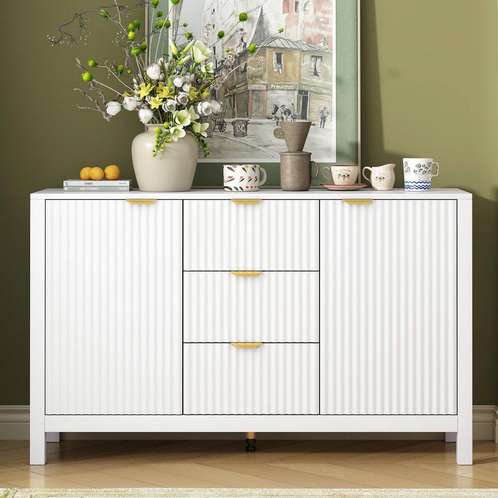 Nestfair White MDF 47.2 in. W Sideboard with 3 Adjustable Shelves and 3 ...