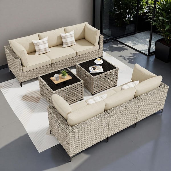 XIZZI Cozy 8-Pieces Wicker Patio Conversation Seating Sofa Set with ...