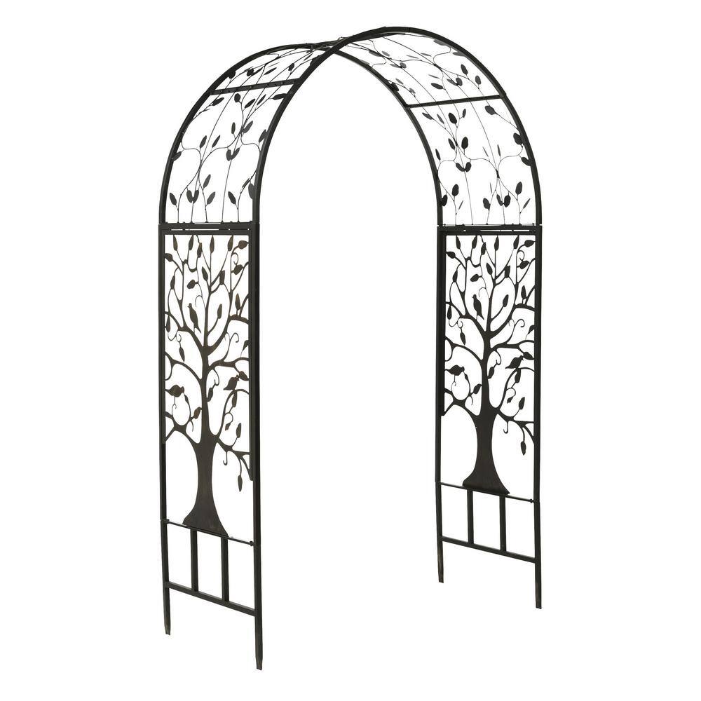 Evergreen 83 in. x 53 in. Metal Arched Tree Of Life with Gate Garden ...