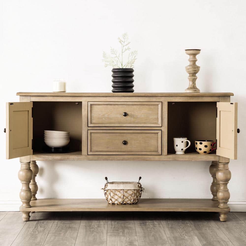 Furniture of America Carrin Light Washed White Solid Wood 60 in. Buffet ...