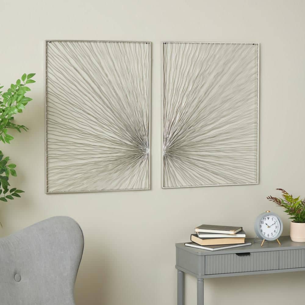 Litton Lane 30 in. x 22 in. Silver Coiled Ribbon Sunburst Wall Metal ...