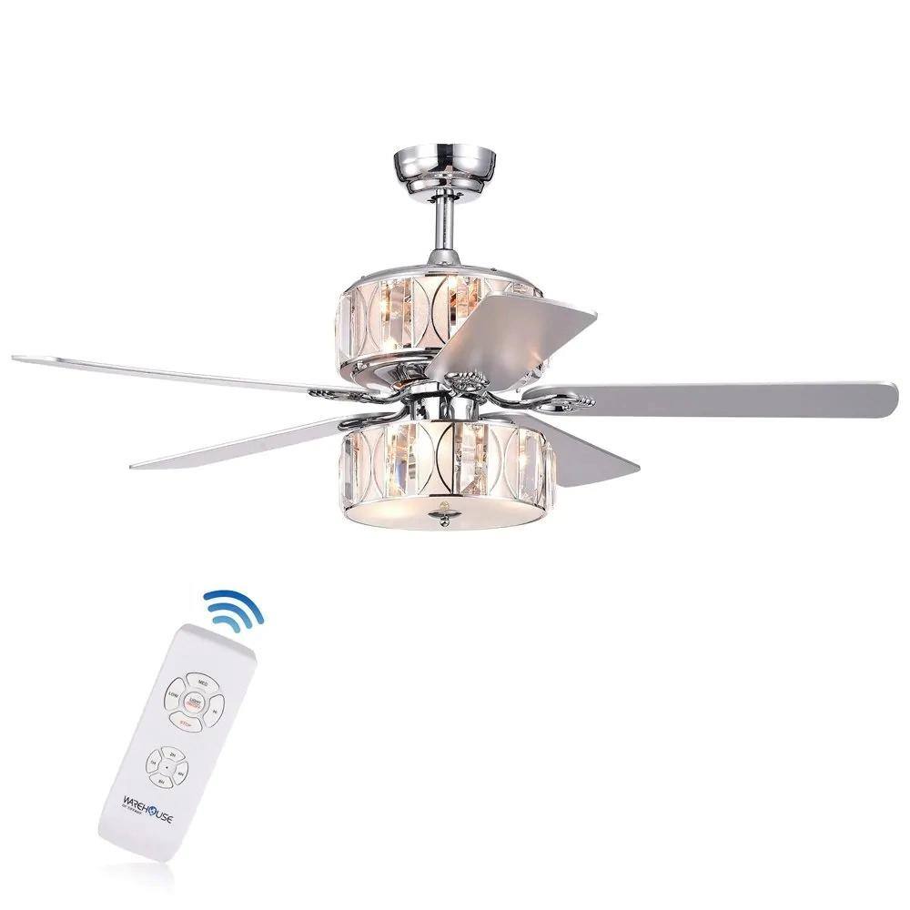 Edvivi 52 in. Chrome Finish Indoor Crystal Ceiling Fan with Light Kit ...