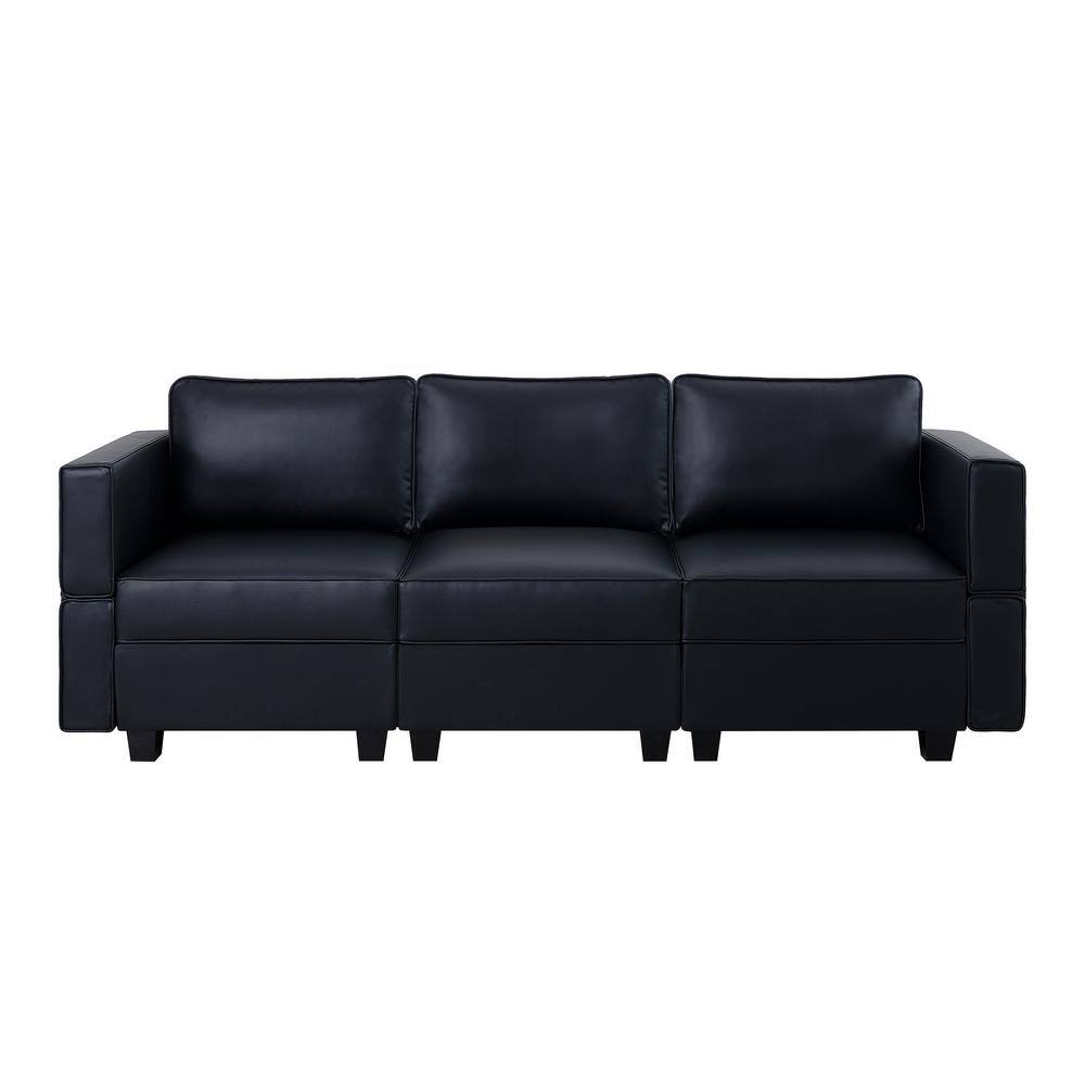 HOMESTOCK 87.01 in. W Faux Leather Sofa Streamlined Comfort for Your ...