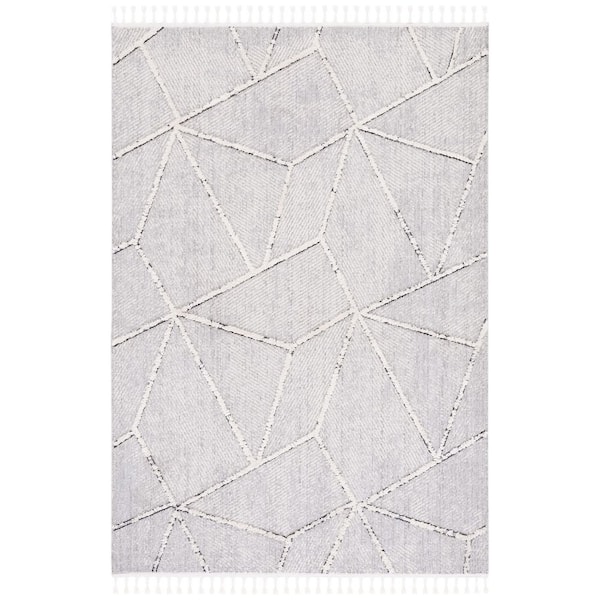 SAFAVIEH Marrakesh 9 ft. x 12 ft. Gray/Ivory Geometric High-Low Area ...