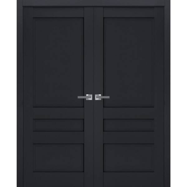 Sartodoors 60 in. x 96 in. 2 Panel Antracite Finished Solid Wood ...