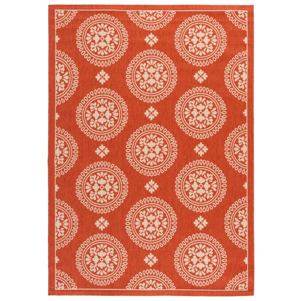 SAFAVIEH Courtyard Terracotta 9 ft. x 12 ft. Floral Geometric Indoor ...