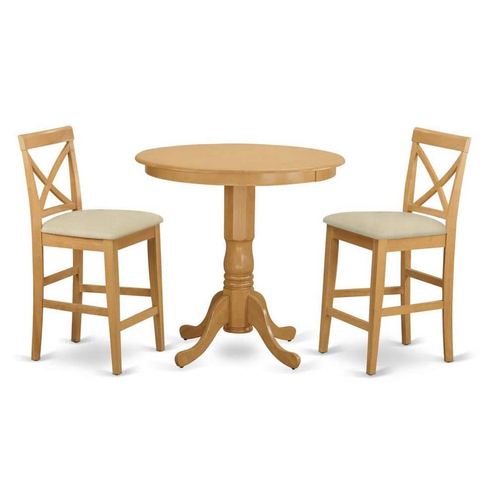 East West Furniture 3-Piece Natural Oak Finish Solid Wood Top - Dining ...