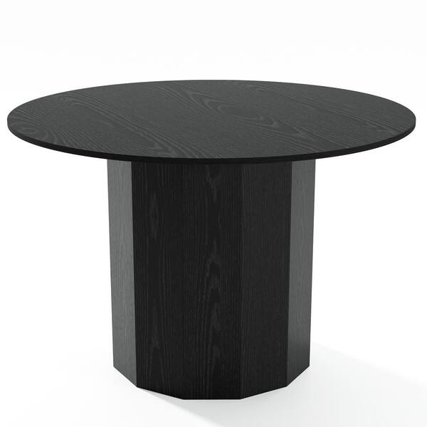 Lirago Round Black Wood 46 in. Column Base Dining Table Seats 4 HD ...