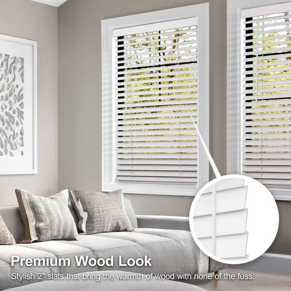 Chicology White Cordless Room Darkening Faux Wood Window Blinds with 2 ...