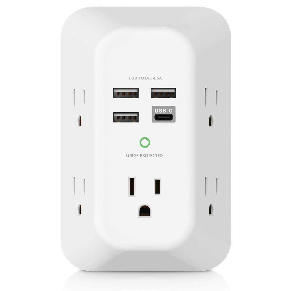 Yichuhaoxi 5-Outlet Extender Wall Adapter with 4 USB-A Ports 1 USB-C ...