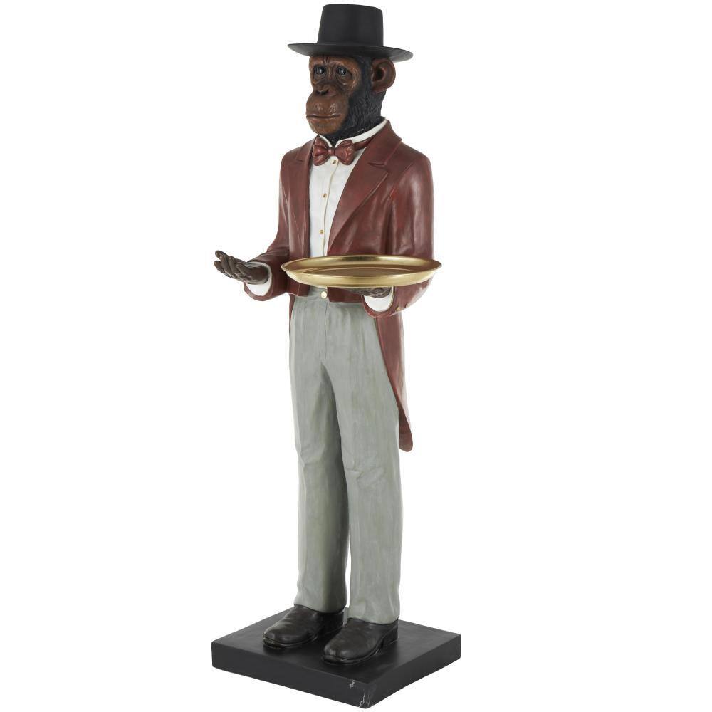 Litton Lane Red Resin Tall Waiter Monkey Sculpture with Gold Accent and ...