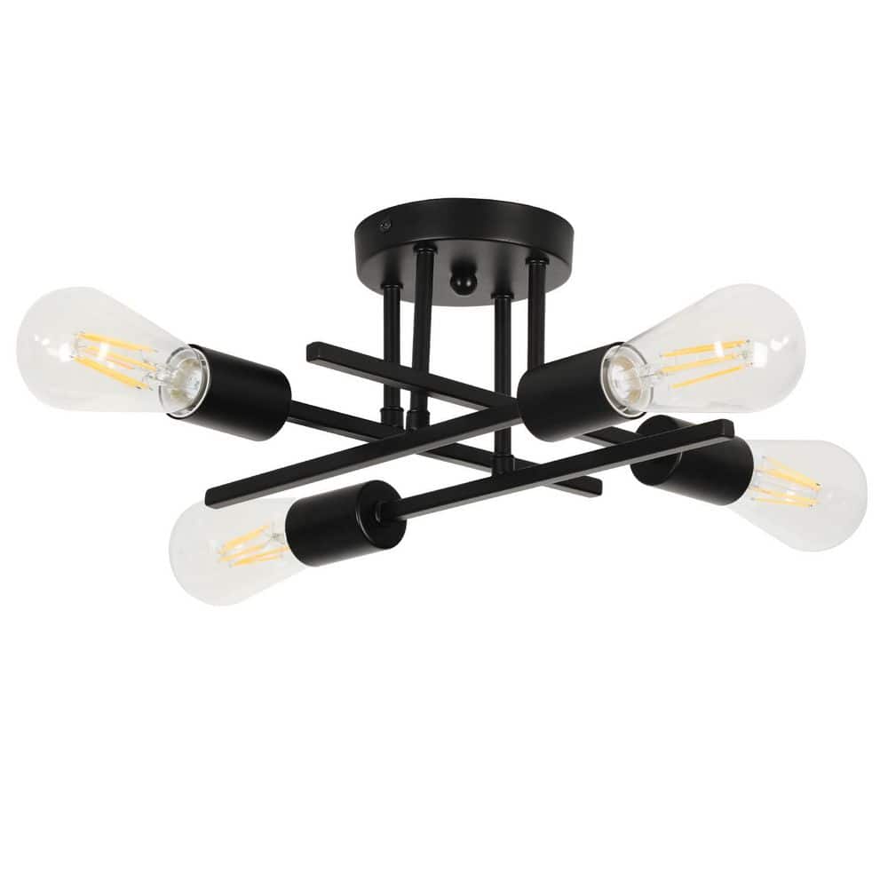 Reviews for MultiEase 14 in. 4-Light Black Semi Flush Mount Ceiling ...