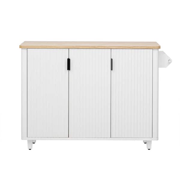 Ximuprmy White Wood 51 in. Kitchen Island with Waveform Fluted Panel ...