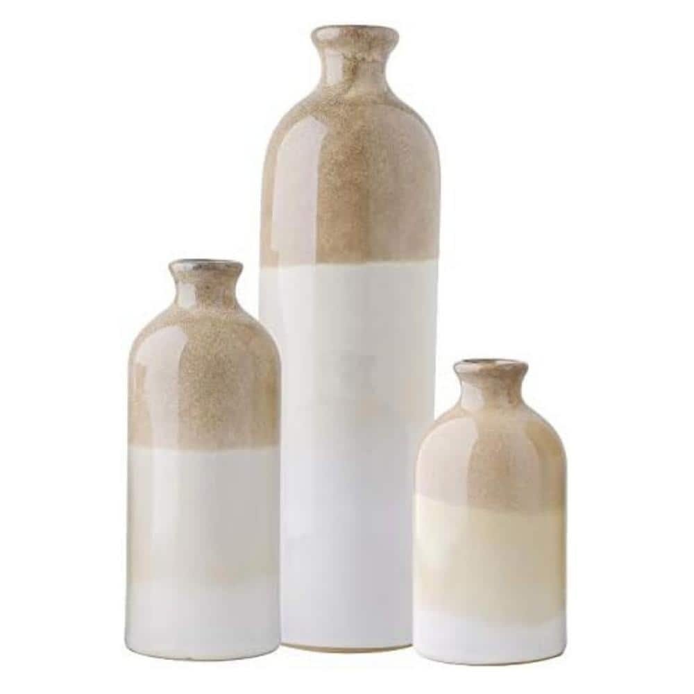 Afoxsos Beige Vase Set, Rustic Farmhouse Ceramic Vases for Mantel Decor ...