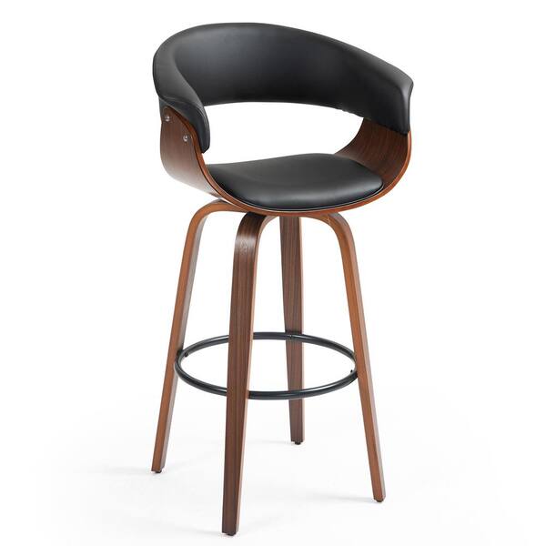 Glamour Home Beale 30in. Black Wood Bar Stool with Faux Leather Seat 1 ...