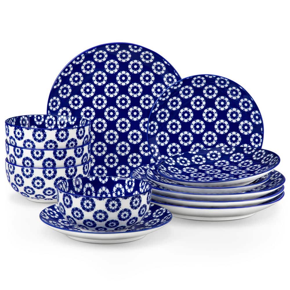 vancasso 12-Piece Blue Porcelain Dinnerware Set Service for 4 ...