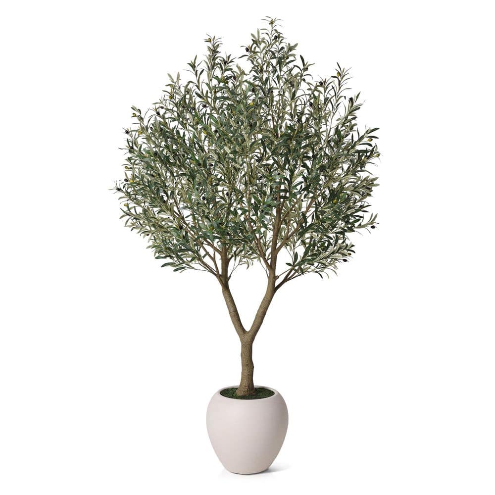 DR.Planzen 8 ft. Artificial Olive Tree with Large White Planter, Faux ...