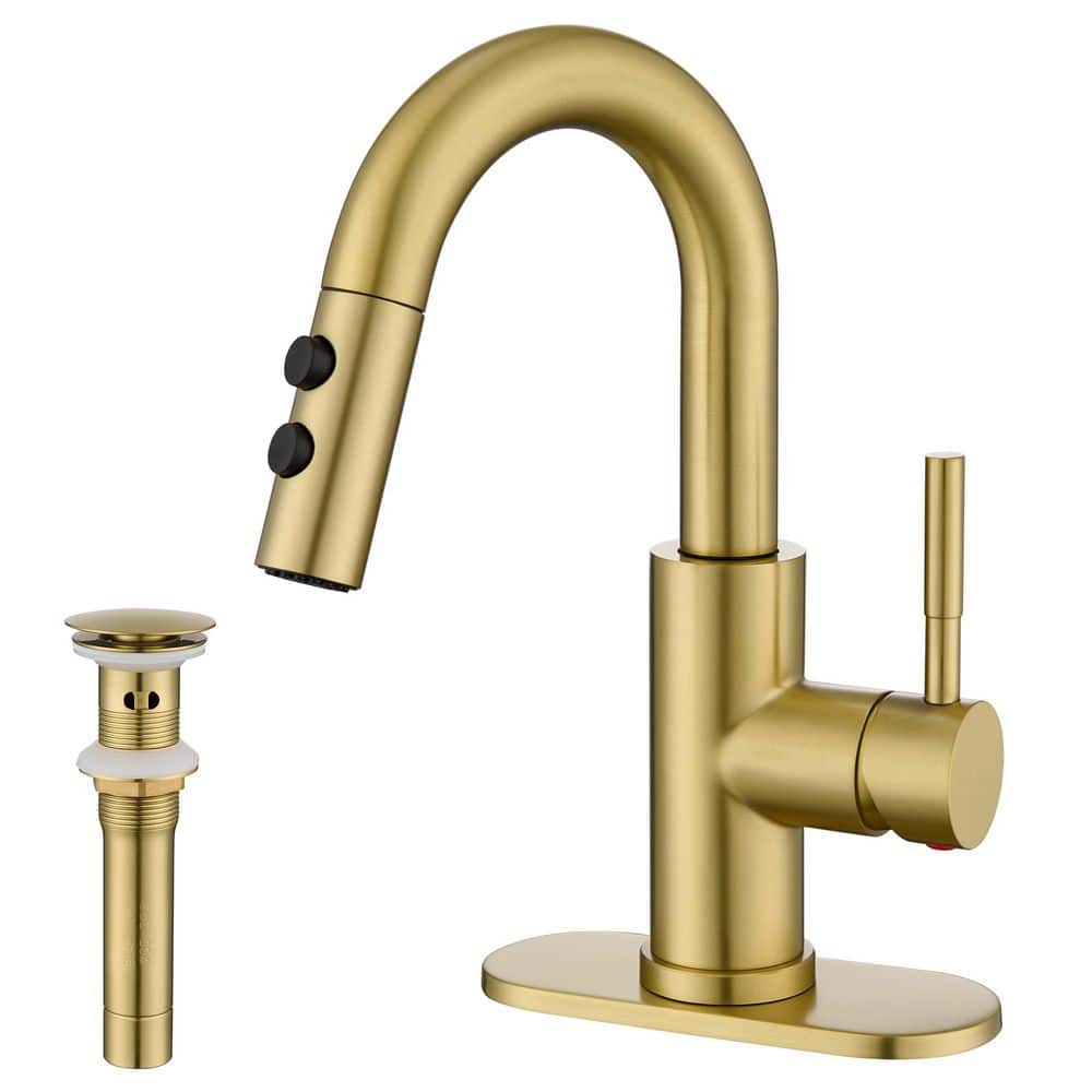 GAGALIFE Single Handle High Arc Bathroom Sink Faucet with Pull Out ...