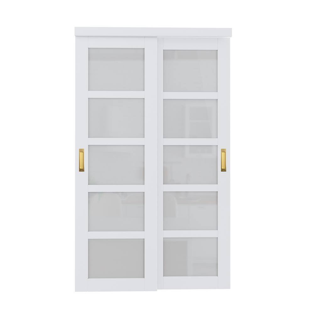 ARK DESIGN 48 in. x 80 in. 5-Lite Frosted Glass Primed White MDF Closet ...