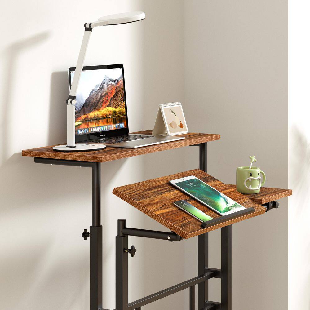 VECELO Adjustable Computer Desk 27.56 in. Rectangular Deep Brown MDF ...