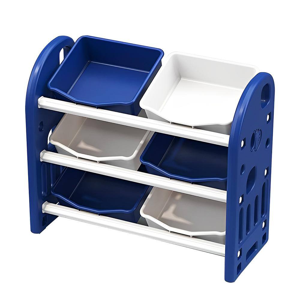 Aoibox Kids Furniture Navy Storage Cabinet with HDPE Shelf and 6-Bins ...