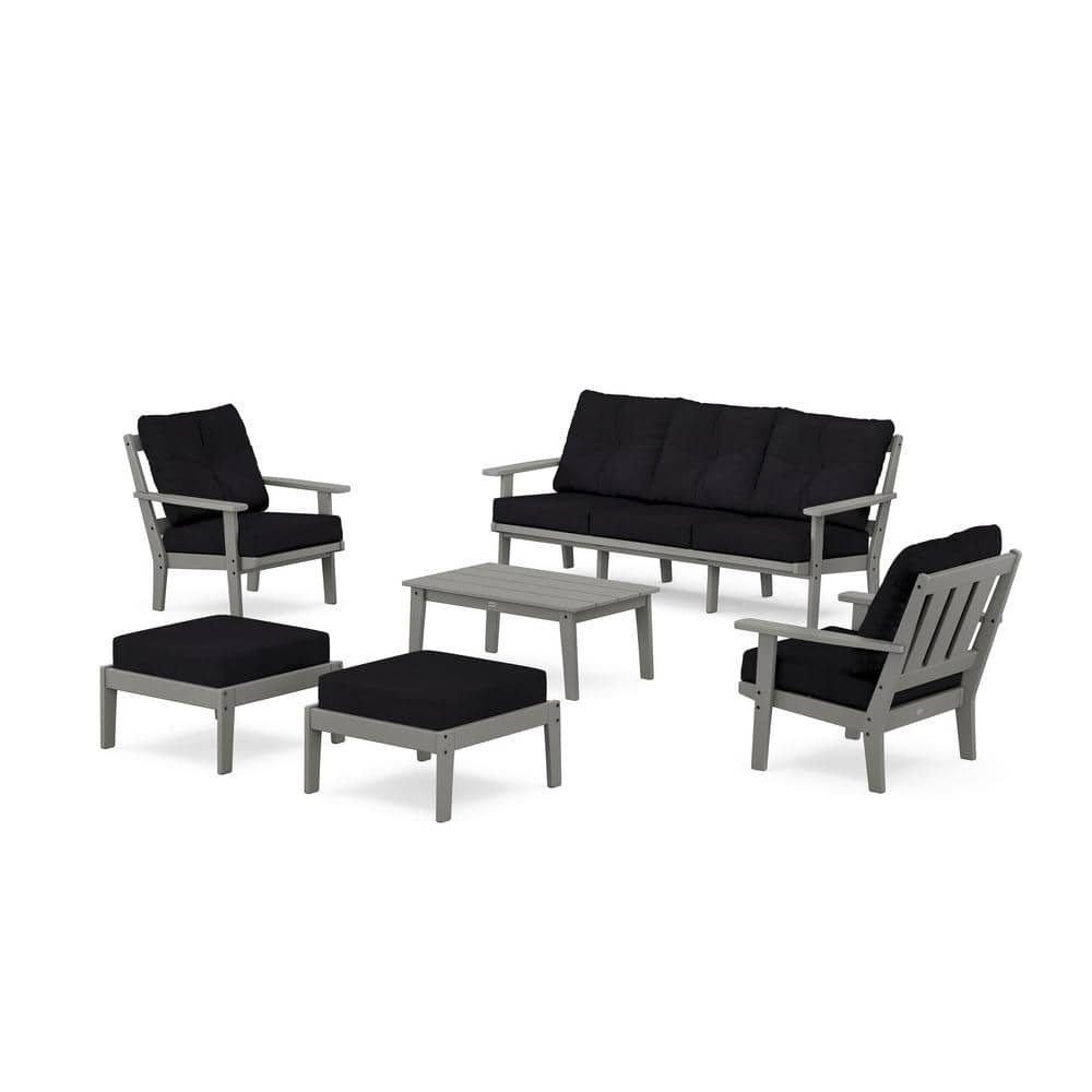 POLYWOOD Oxford 6-Pcs Plastic Lounge Sofa Set in Slate Grey/Midnight ...
