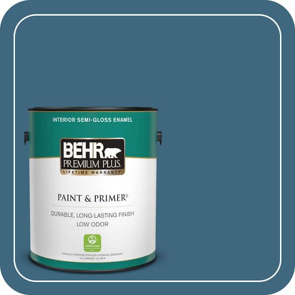 BEHR PREMIUM PLUS 1 gal. #MQ5-61 Ocean Storm Semi-Gloss Enamel Low Odor ...