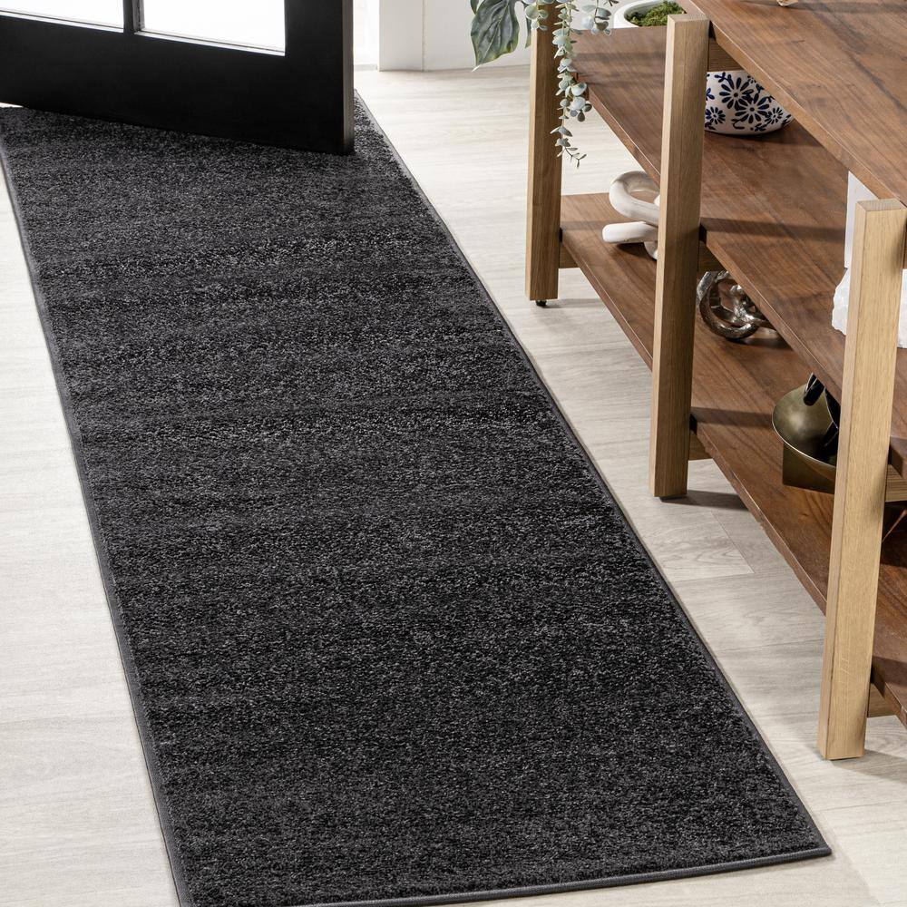 JONATHAN Y Haze Solid Low-Pile Black 2 ft. x 14 ft. Runner Rug SEU100I ...