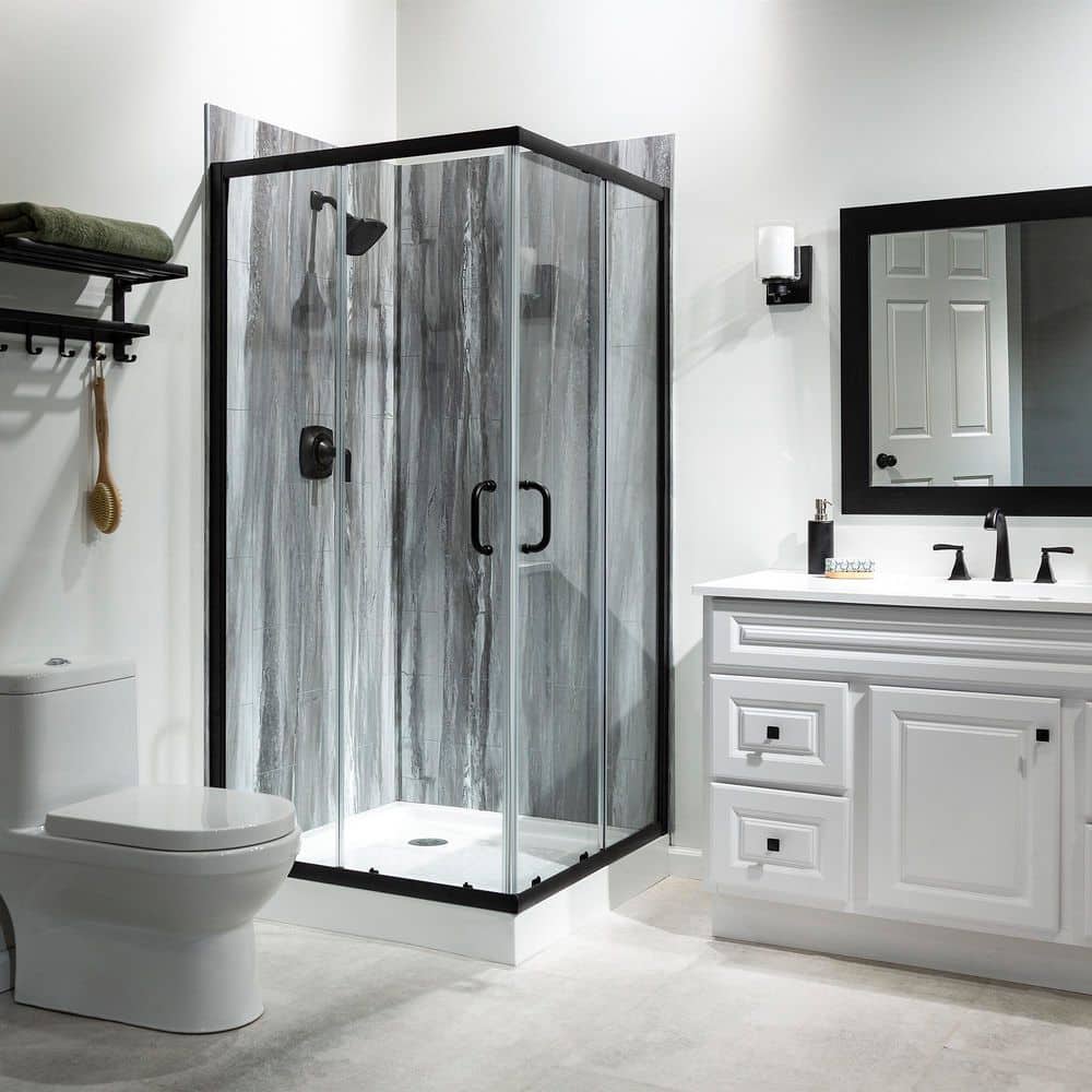 PALISADE 36 in. x 78 in. 2-Piece Glue-Up Corner Shower Wall, Shelf ...
