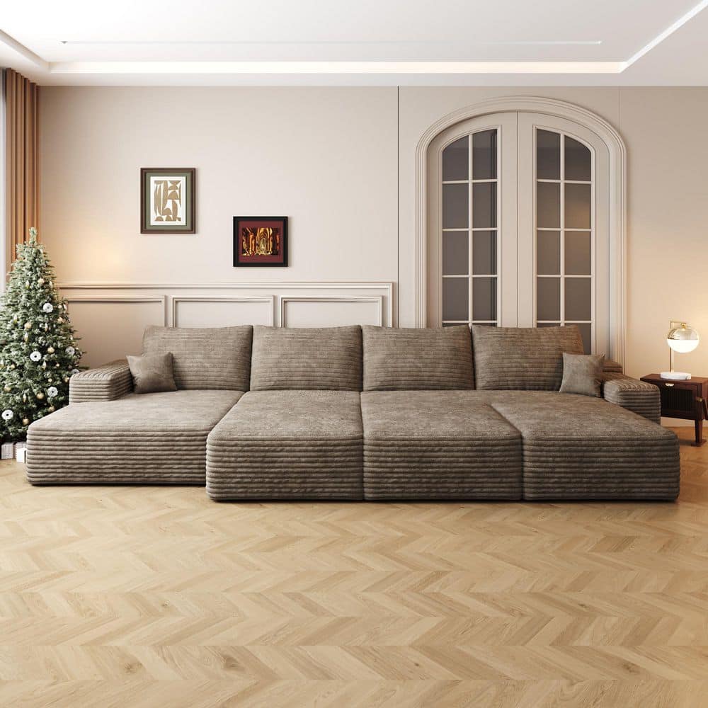 Lesly Modern Collection 135 in. Square Arm 8-Piece Corduroy Rectangular ...