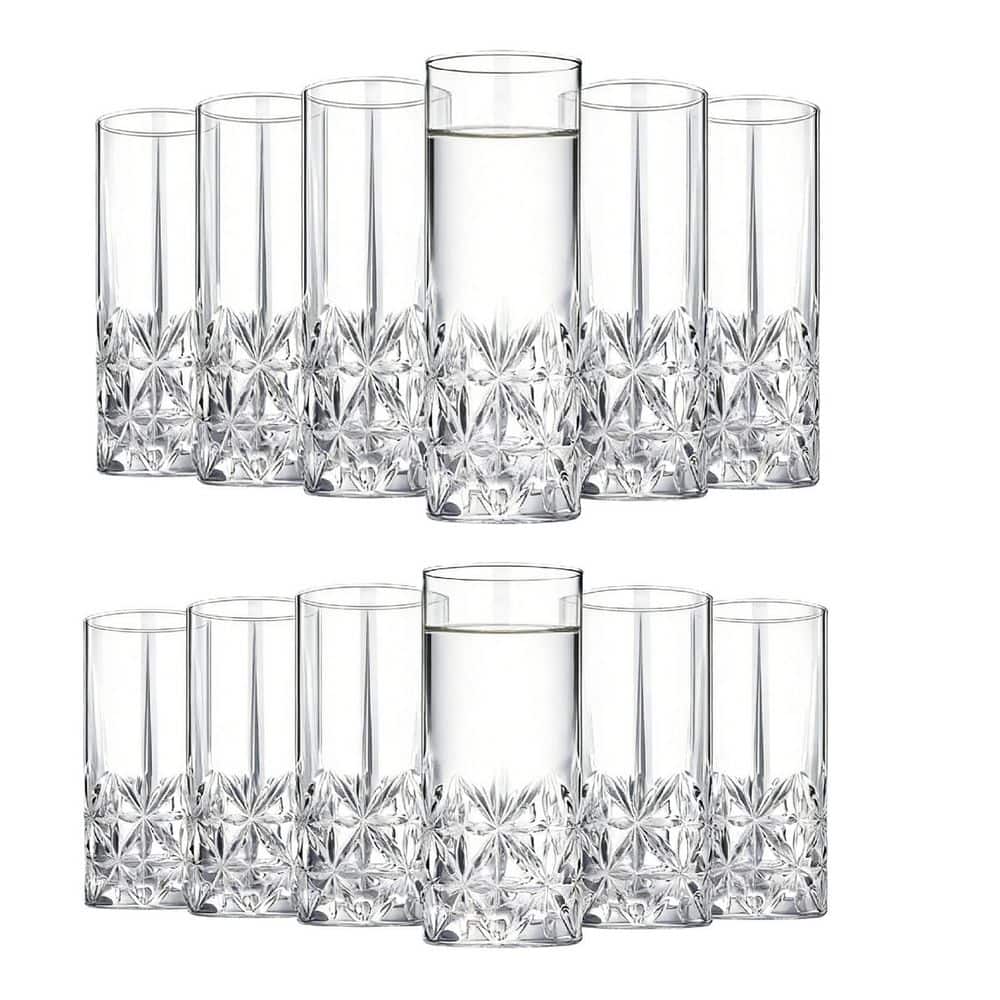 Wudkey 12 oz. Tall Highball Glasses Set of 12, Vintage Glassware for ...