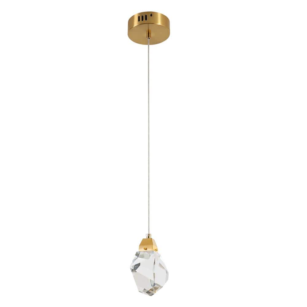 OUKANING 5-Watt 1-Light Gold Crystal Integrated LED Pendant Light with ...