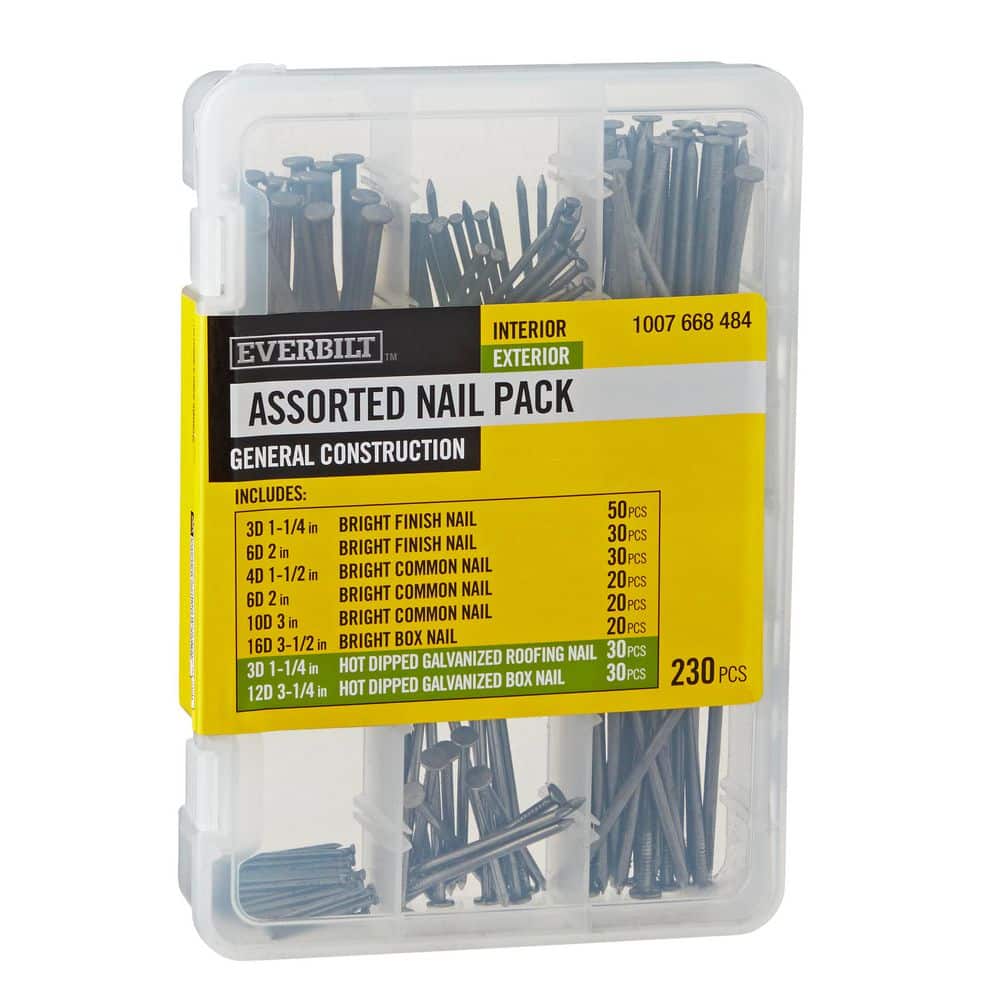 Everbilt Assorted Nail Pack for General Construction (230-Pieces ...