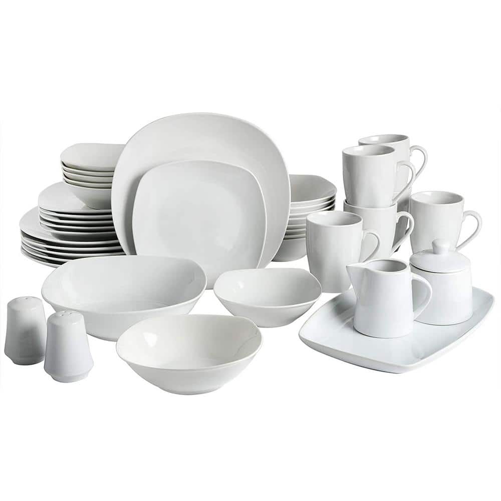 Gibson Home Classic Pearl 39 Piece Fine Ceramic Square Dinnerware Set ...