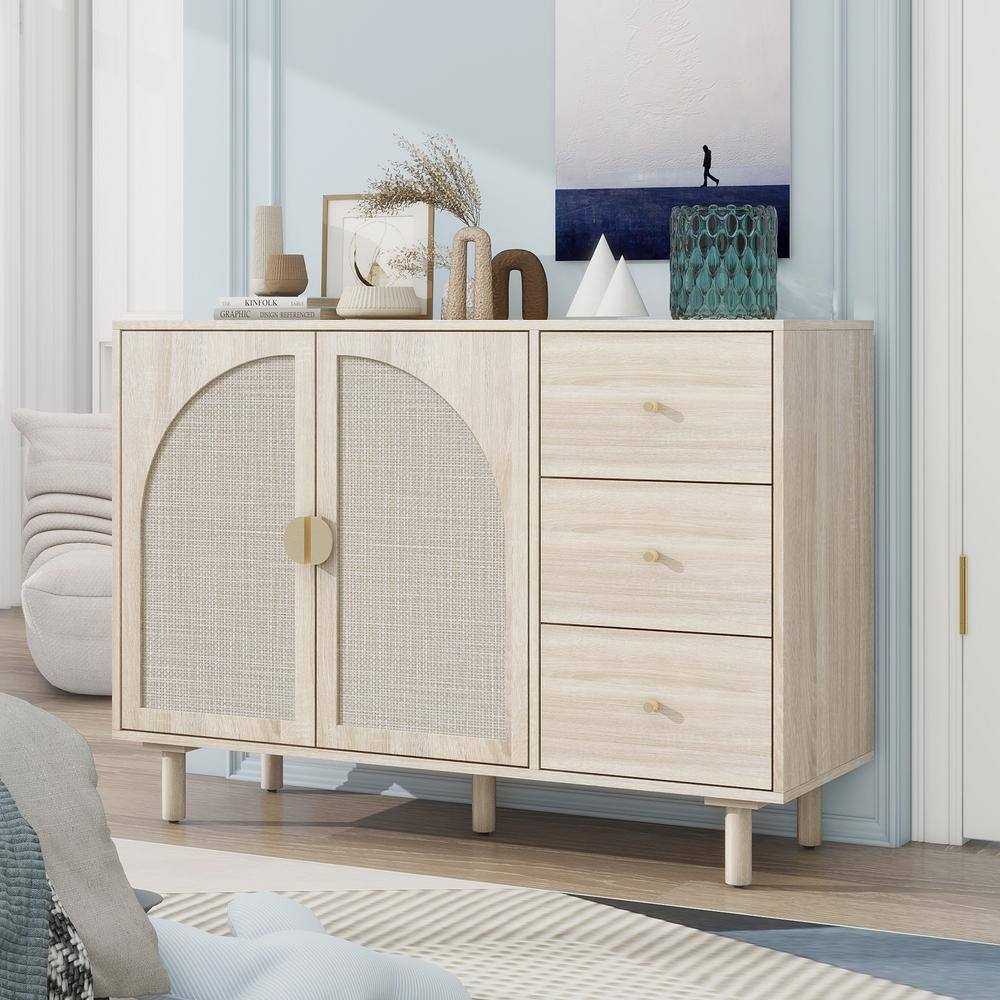 sumyeg Beige 31.5 in. H 2-Door 3-Drawer Accent Storage Cabinet with ...