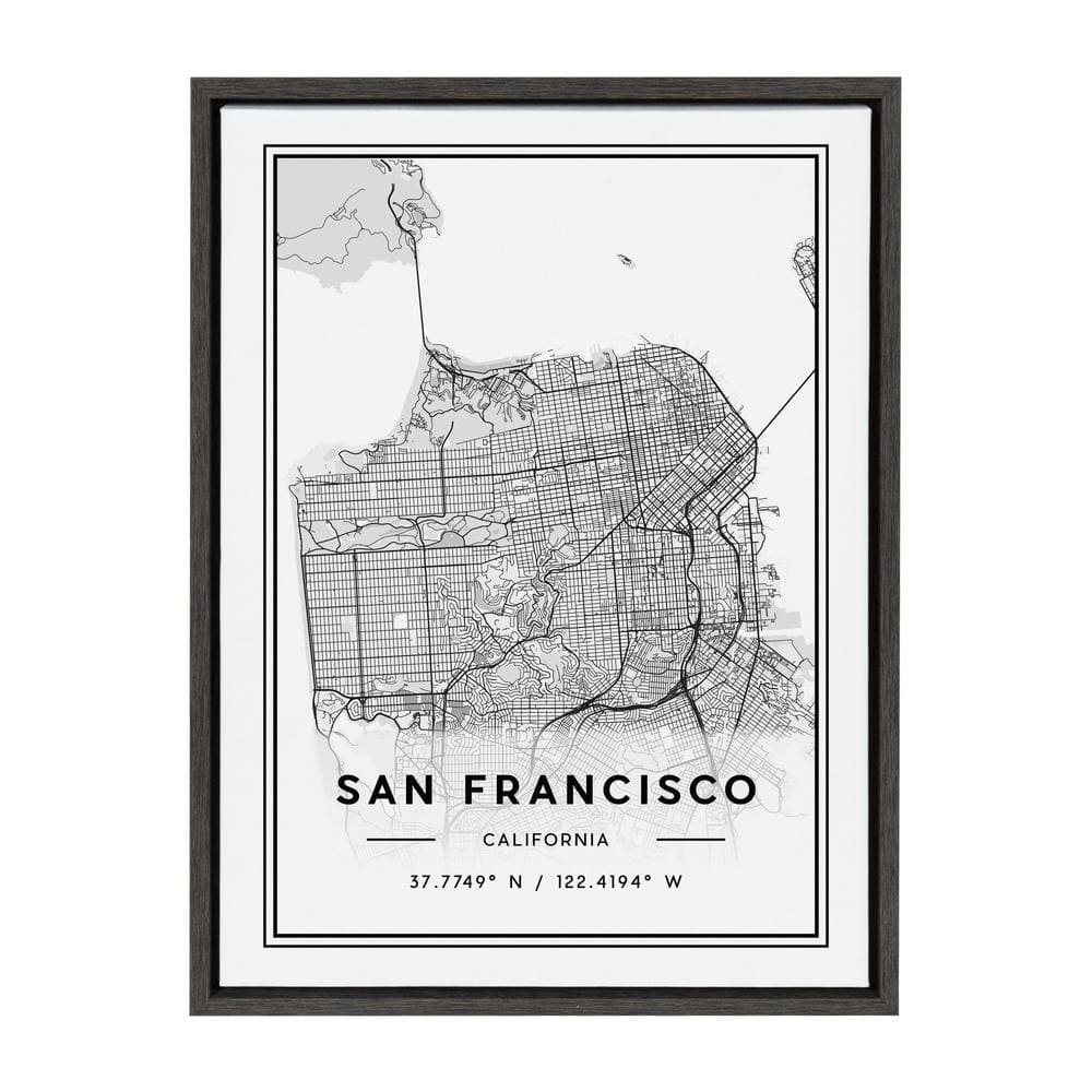 Kate and Laurel Sylvie San Francisco Modern Map by Jake Goossen Framed Canvas Map Art Print 24 ...