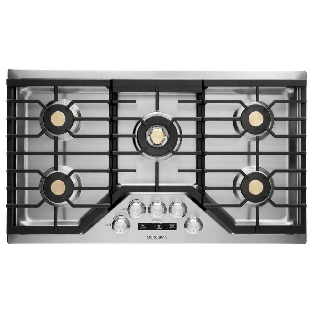 Monogram 36 in. Smart Gas Cooktop in Stainless Steel with 5 Burners ...
