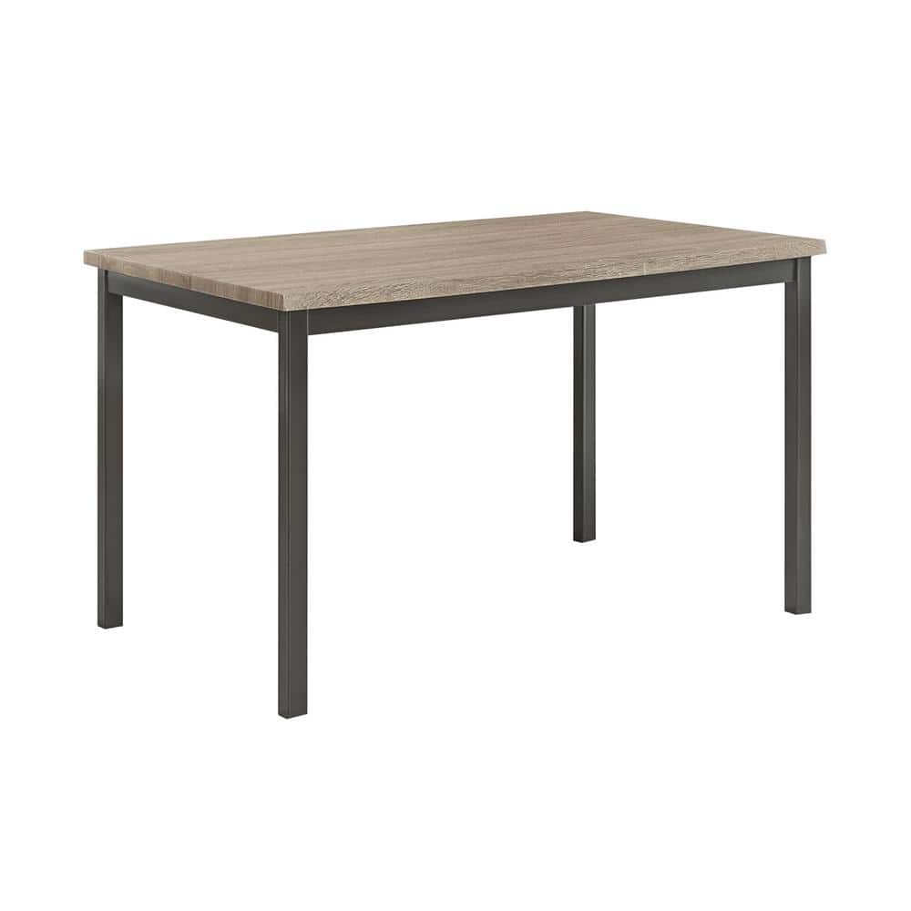 Benjara Contemporary Gray and Black Metal Dining Table With Wooden Top ...