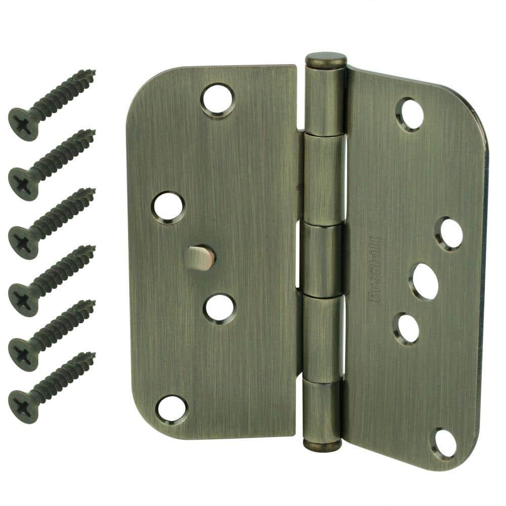 Everbilt 4 in. Antique Brass 5/8 in. Radius Security Door Hinge 14908 ...