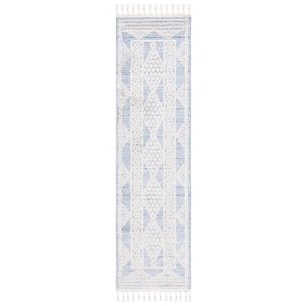 SAFAVIEH Chapel 2 ft. x 8 ft. Blue/Ivory Geometric High-Low Runner Rug ...