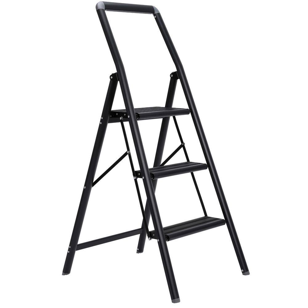 BirdRock Home 3 5 Ft 3 Step Black Slim Aluminum Step Ladder 9 Ft BirdRock Home 3 5 Ft 3 Step Black Slim Aluminum Step Ladder 9 Ft
