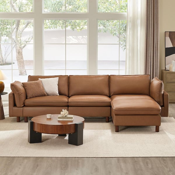 Spruce & Spring Xavier 126.8 in. 4-Piece Leather Modern Modular ...