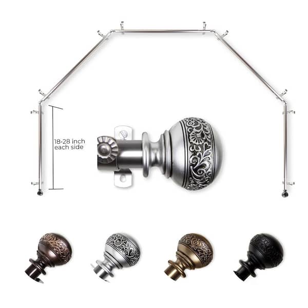 EMOH 13/16" Naomi 5-Sided Bay Window Curtain Rod (18-28 inch each side ...