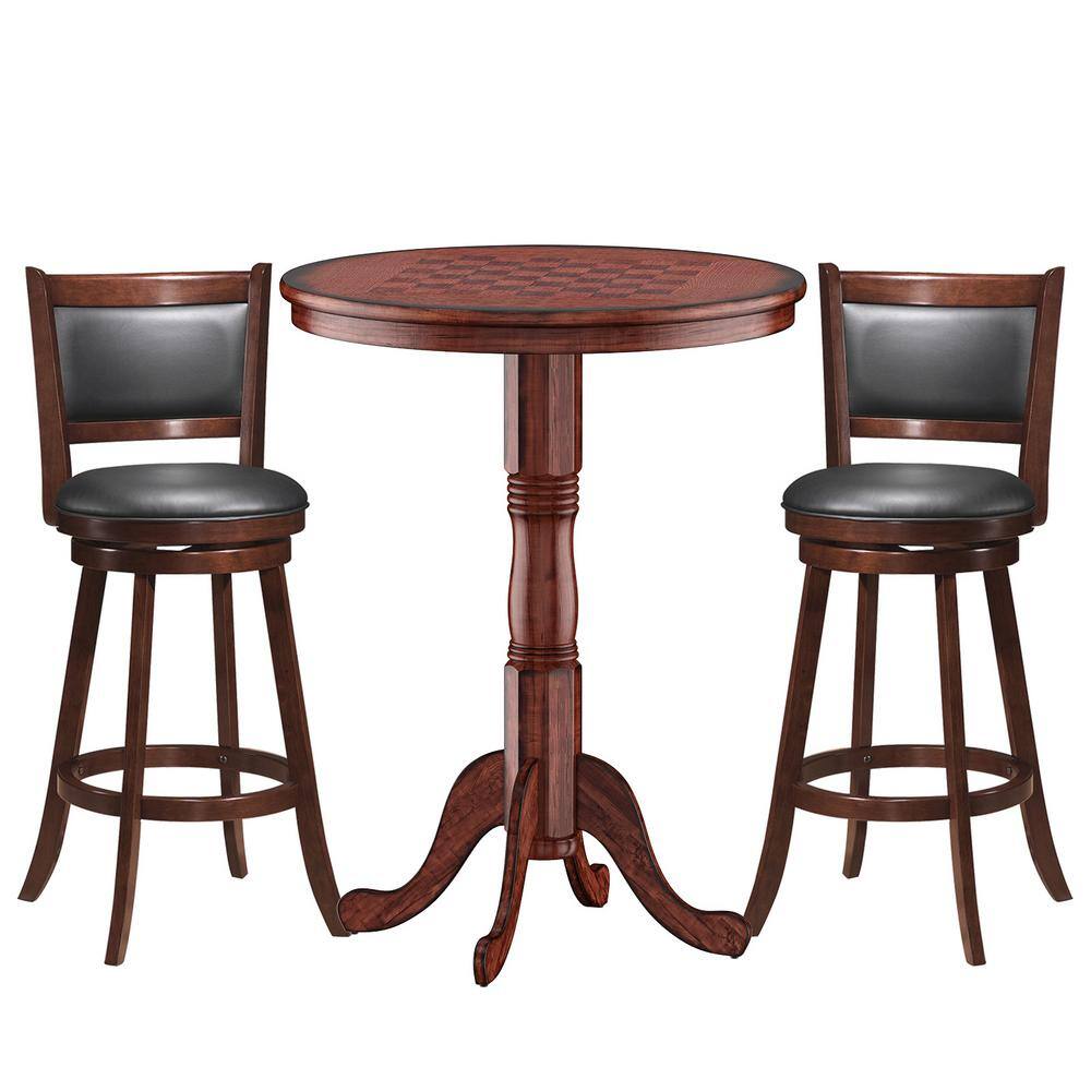 Costway 3-Piece 30 in. Round Wood Top Brown Bar Table and 2-Pice Swivel ...