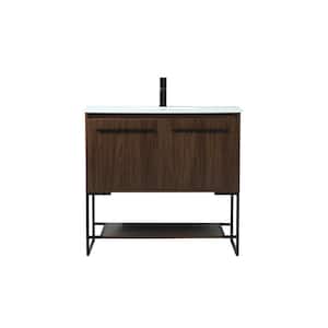 Timeless Home 48 in. W Single Bath Vanity in Walnut with Engineered ...