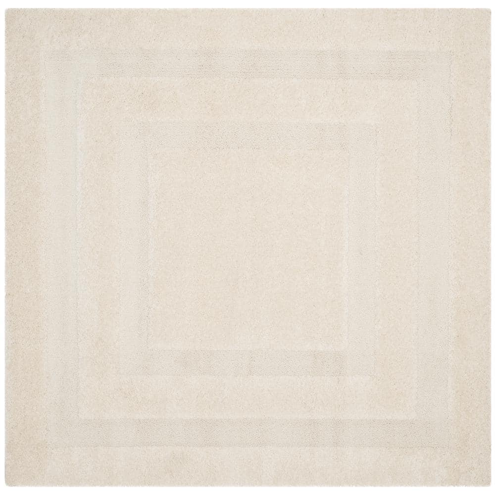 SAFAVIEH Florida Shag Cream 7 ft. x 7 ft. Square Border Area Rug SG454 ...